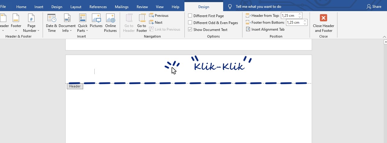 Pengoperasian Header dan Footer pada Word Office